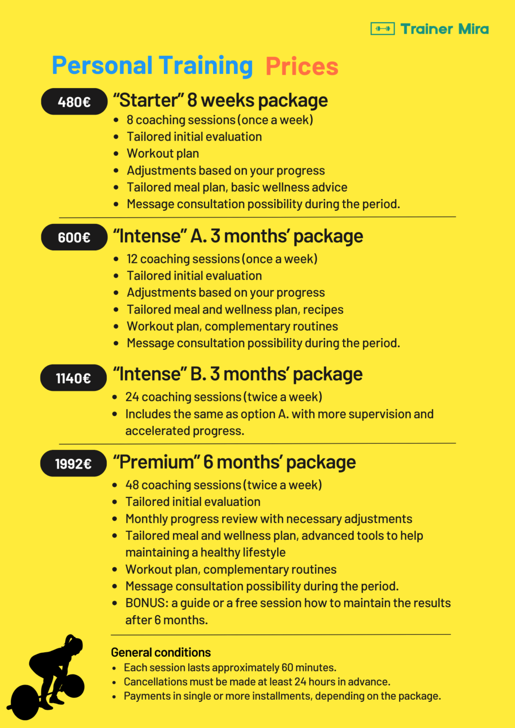 Price list - Trainer Mira